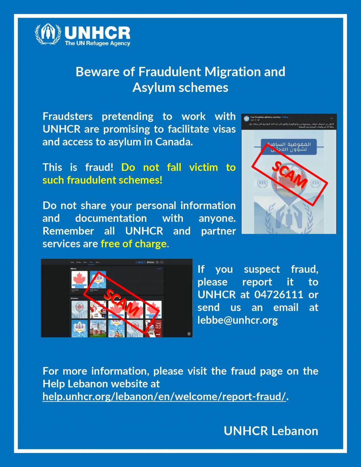 Beware of Fraudulent Migration and Asylum Schemes - UNHCR Lebanon