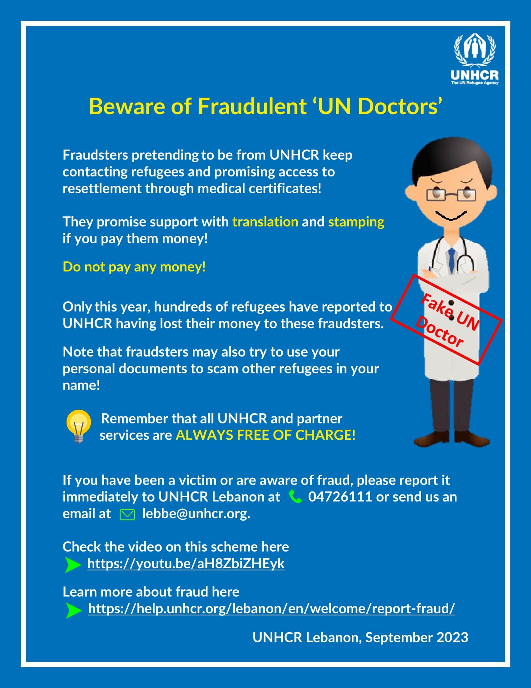 Beware of Fraudulent ‘UN Doctors’ - UNHCR Lebanon