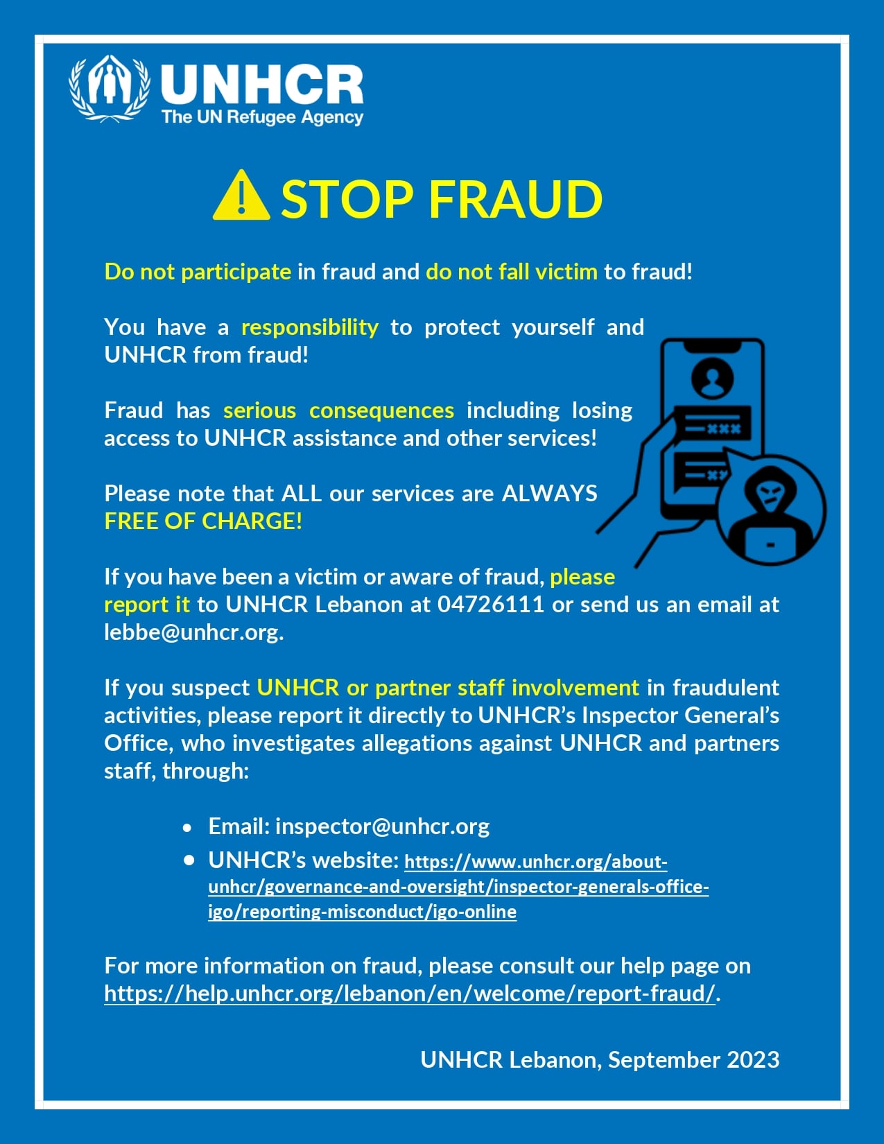 Stop Fraud - UNHCR Lebanon