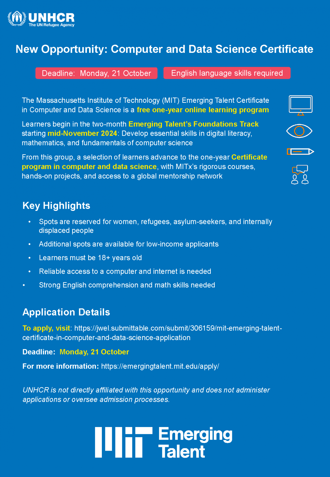 New Opportunity: Computer and Data Science Certificate - UNHCR Lebanon