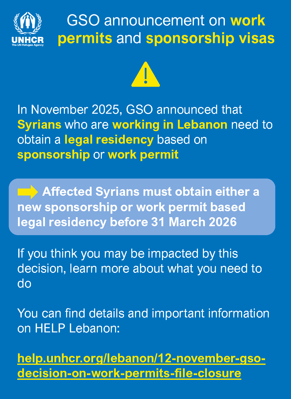 GSO announcement on work permits and sponsorship visas - UNHCR Lebanon