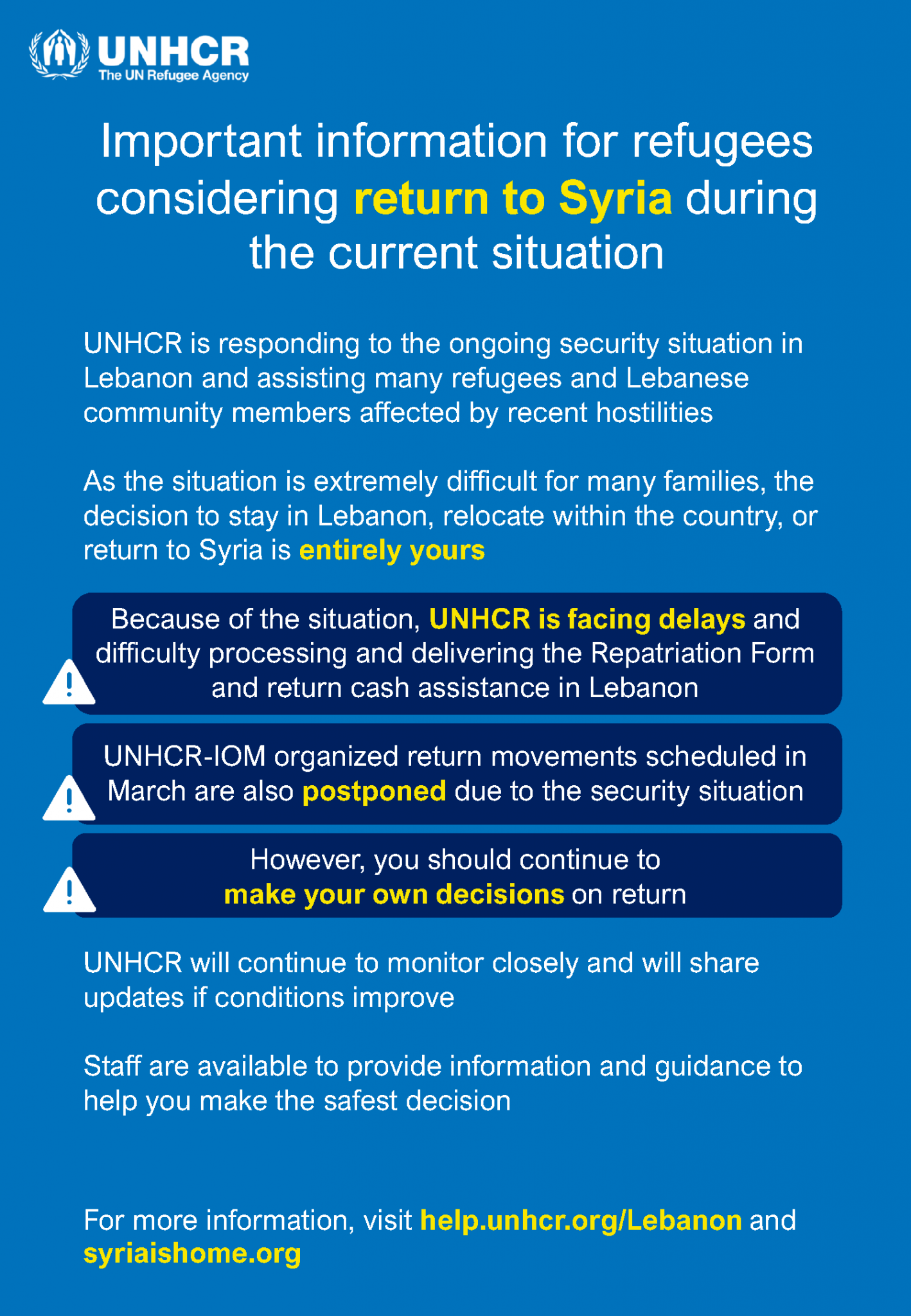 Important information for refugees considering return to Syria during ...